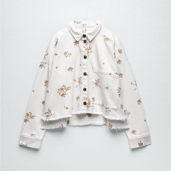 Zara | Jackets & Coats | Nwot Zara Embroidered Overshirt With Pocket In ...